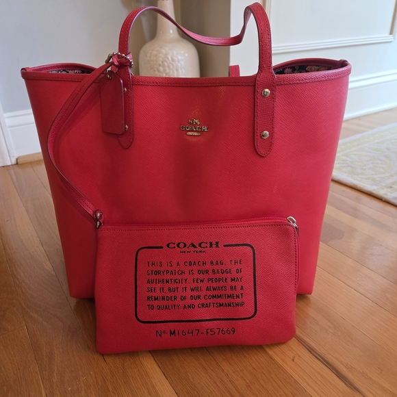 Coach | Bags | Coach Red Flowered Revesable Tote Bag And Pouch Set ...